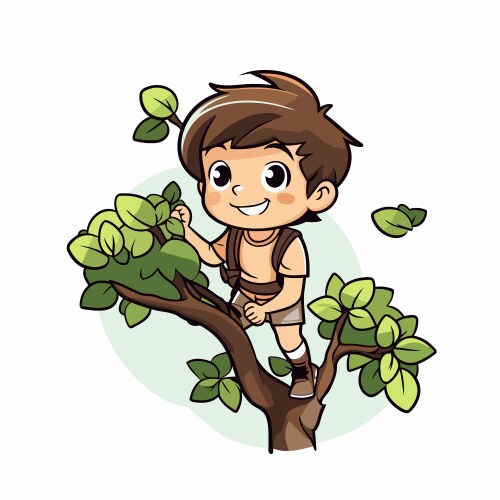 Cute little boy sitting on a tree cartoon Vector Image