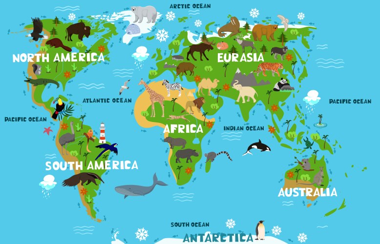 Asian map with wildlife animals Royalty Free Vector Image