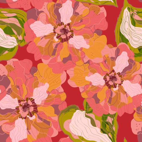 Mosaic stylized blooming flowers and leaves Vector Image