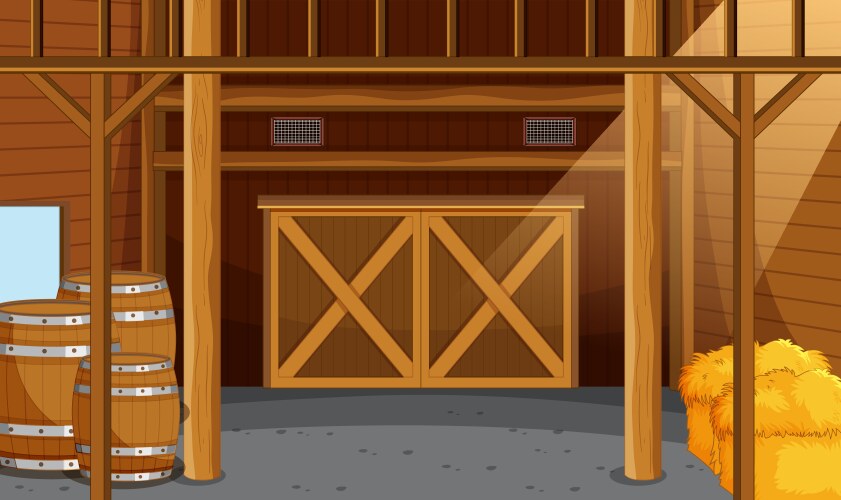 Farm scene with vegetable garden and barn Vector Image