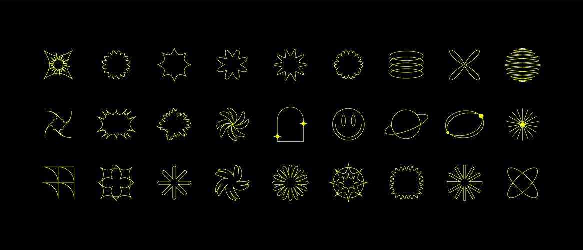 Y2k grid shapes geometry wireframes cool acid Vector Image