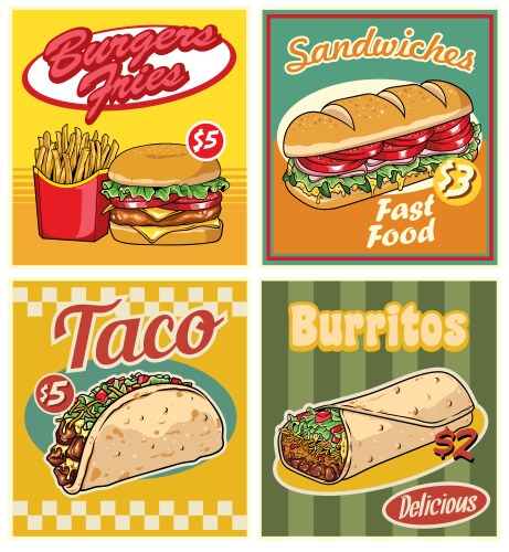 Fast food restaurant menu board template design Vector Image