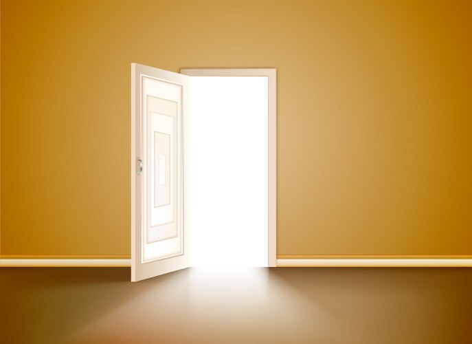 3d realistic wood front door inside modern house Vector Image