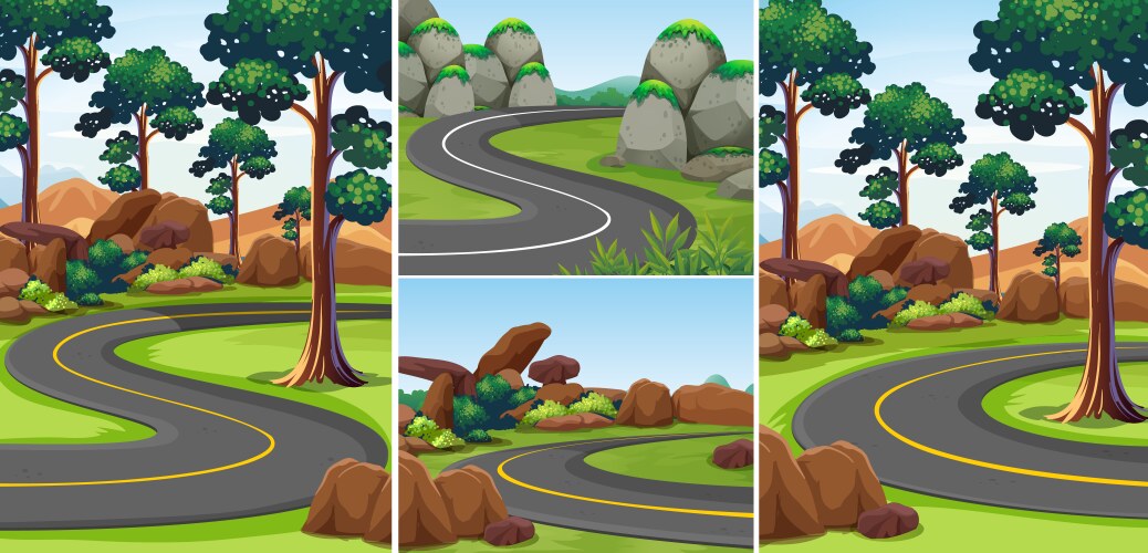 Scene with road in the park Royalty Free Vector Image