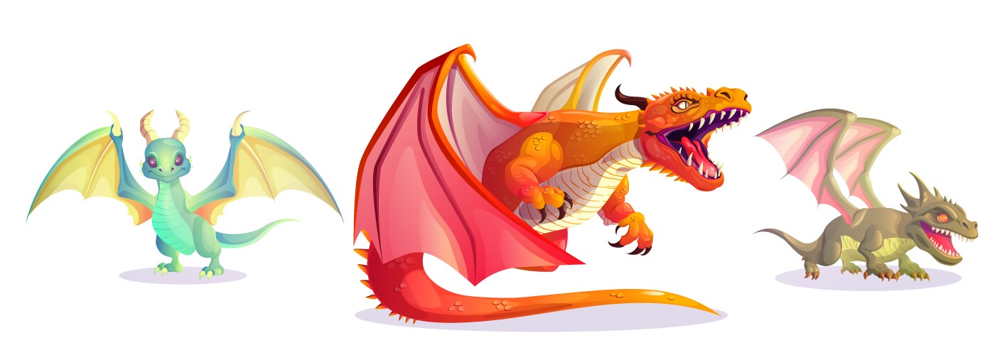 Fairy dragons fantasy colorful creatures Vector Image