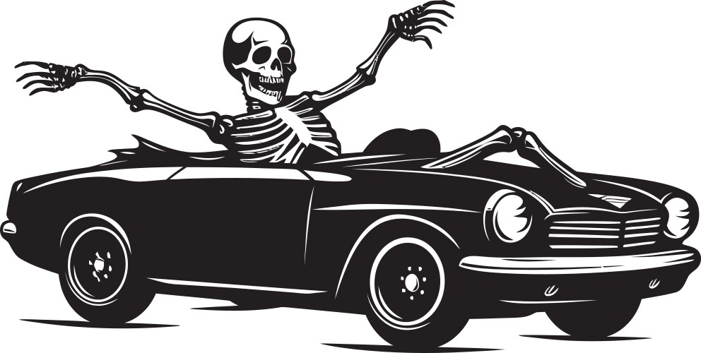 Haunting highways car with skeleton graphic Vector Image