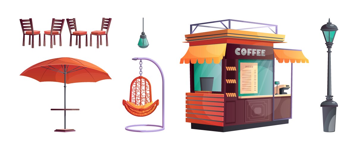 Cafe exterior with table and chair outside cartoon