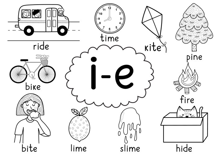 O-e digraph spelling rule black and white Vector Image