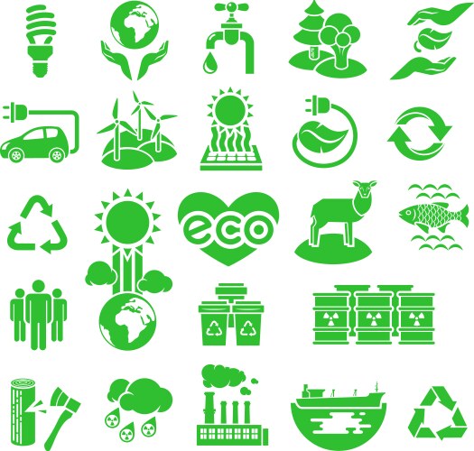 Set of green ecology icons symbolizing eco Vector Image
