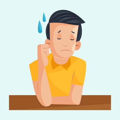 Cartoon little boy sitting and sad expression Vector Image