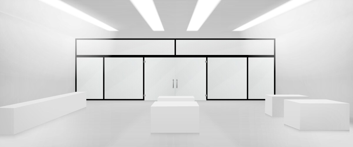 Realistic store interior with empty shelves Vector Image