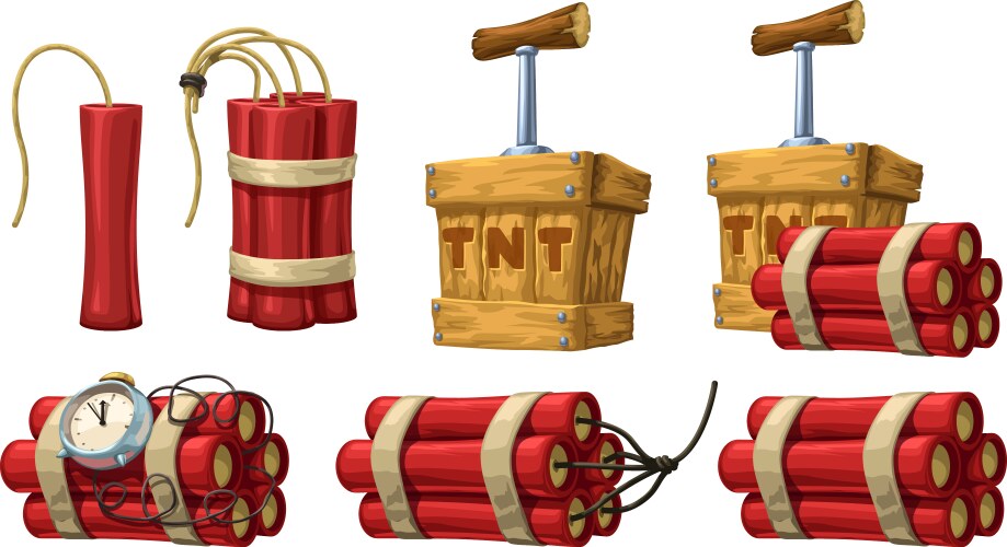 Cartoon set of tnt explosives isolated on white Vector Image