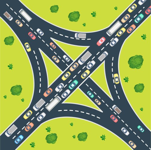 Top view of road junction Royalty Free Vector Image