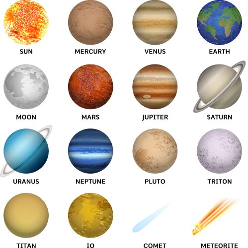 Planets icon set realistic style Royalty Free Vector Image