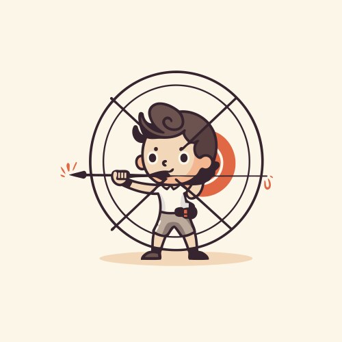 Cartoon boy aiming with a bow and arrow Royalty Free Vector