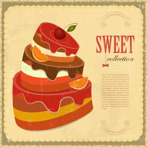 Vintage birthday card with cakes Royalty Free Vector Image