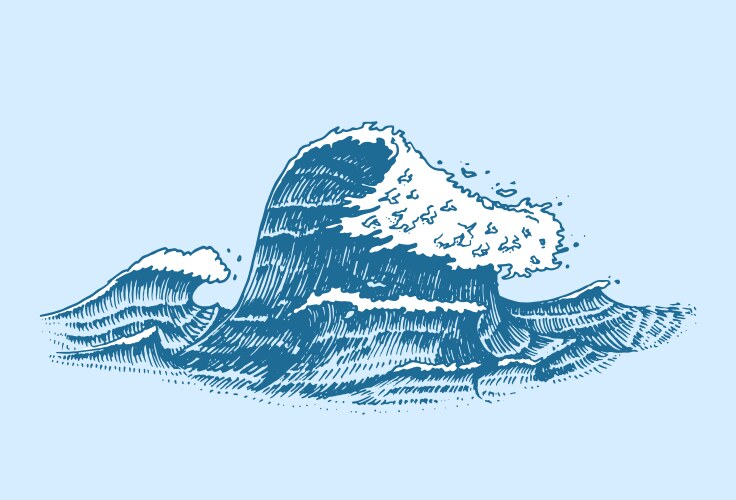 Atlantic tidal waves vintage old engraved hand Vector Image