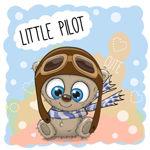 Cute teddy bear is flying on a plane Royalty Free Vector