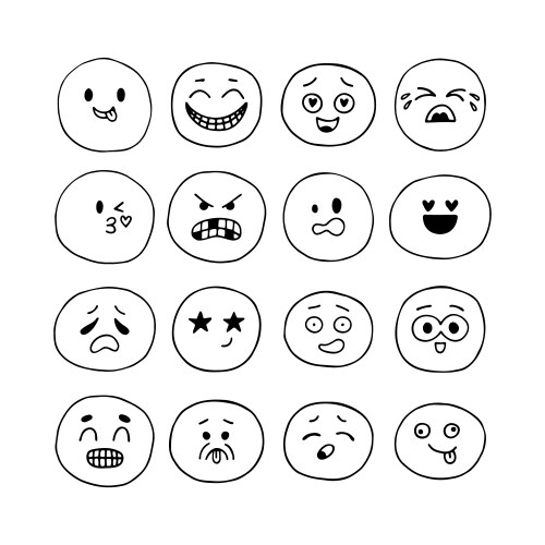 Hand drawn emoji doodle emoticons smile face Vector Image