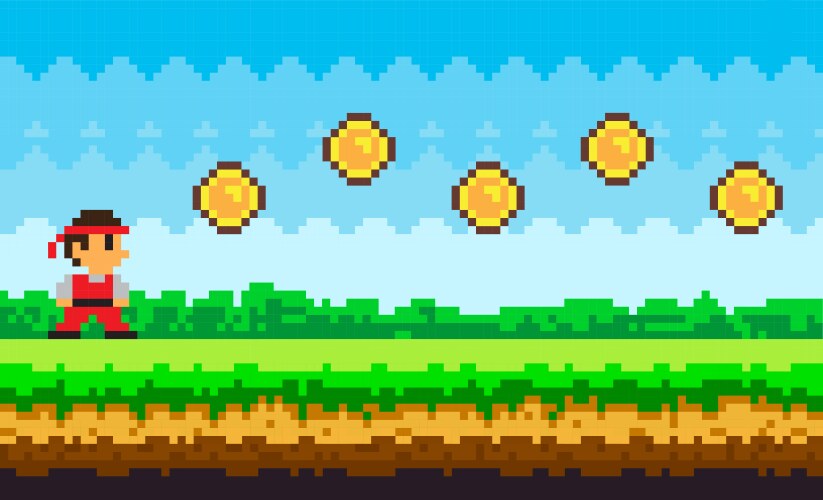 Hero dragon and ninja pixel game duel Royalty Free Vector