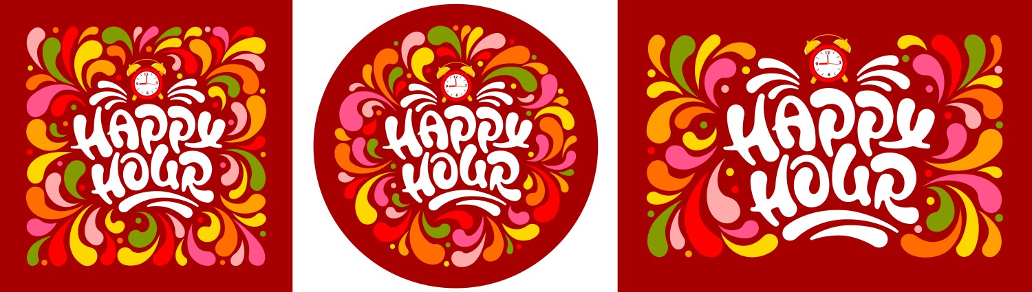 Happy hour lettering set Royalty Free Vector Image