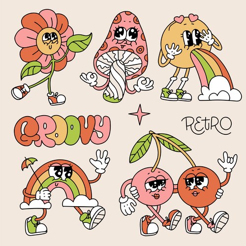 Set of 70s stickers Royalty Free Vector Image - VectorStock