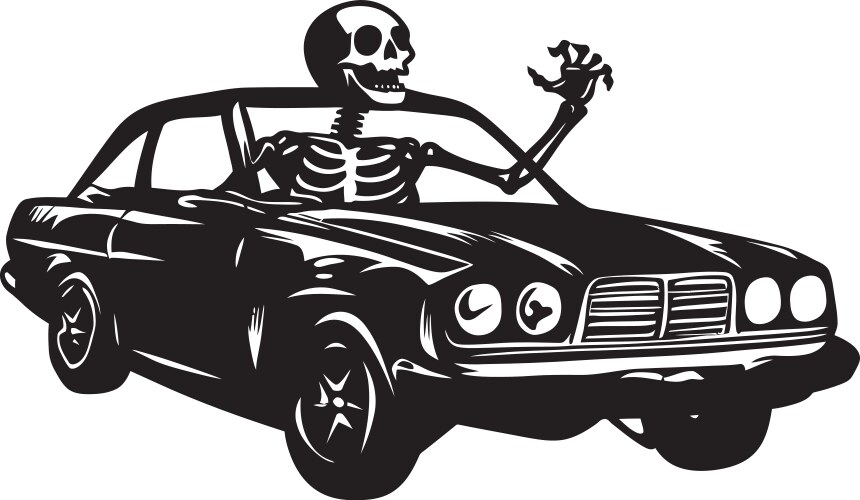 Haunting highways car with skeleton graphic Vector Image