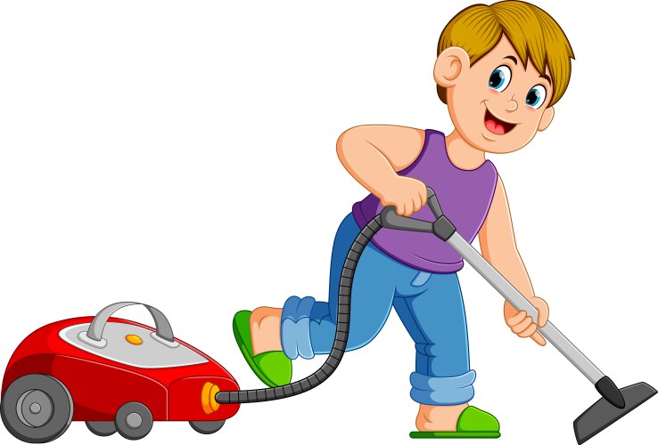 Man using vacuum cleaner Royalty Free Vector Image