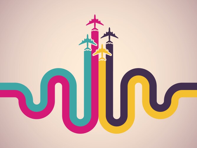 Background with colorful airplanes Royalty Free Vector Image