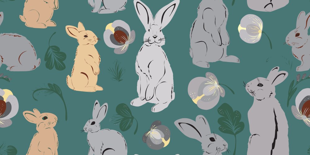 Rabbits seamless pattern vintage Royalty Free Vector Image