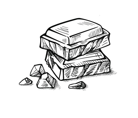 Piece unformed chocolate hand drawn engraving Vector Image