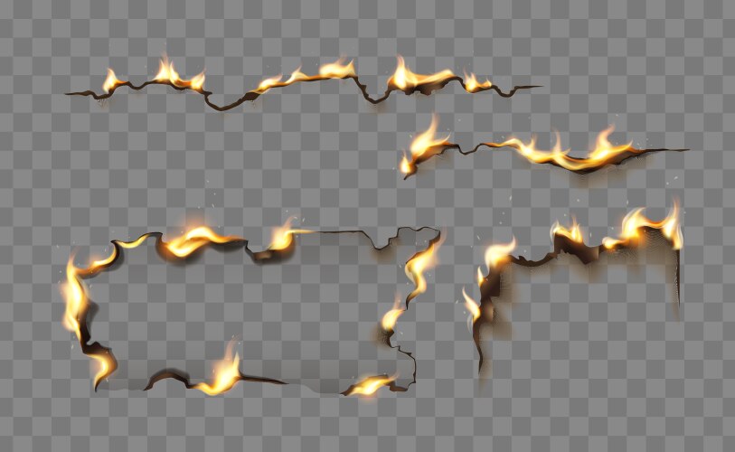 Burning paper edge frames set Royalty Free Vector Image