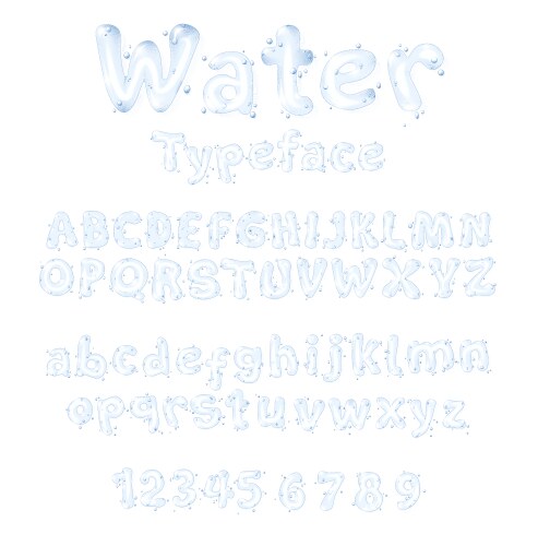 Realistic water drops font from g to l Royalty Free Vector