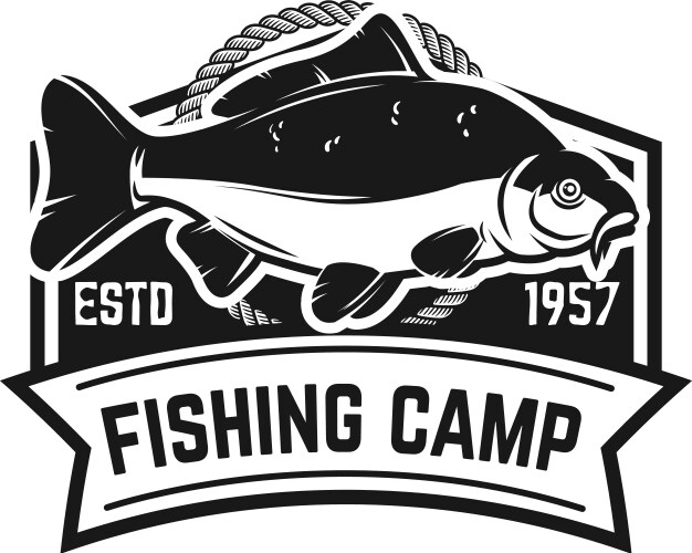 Fishing camp emblem template with carp fish Vector Image
