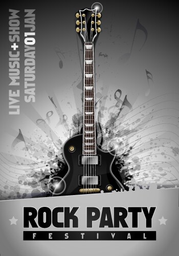 Lets rock music print graphic design with guitar Vector Image