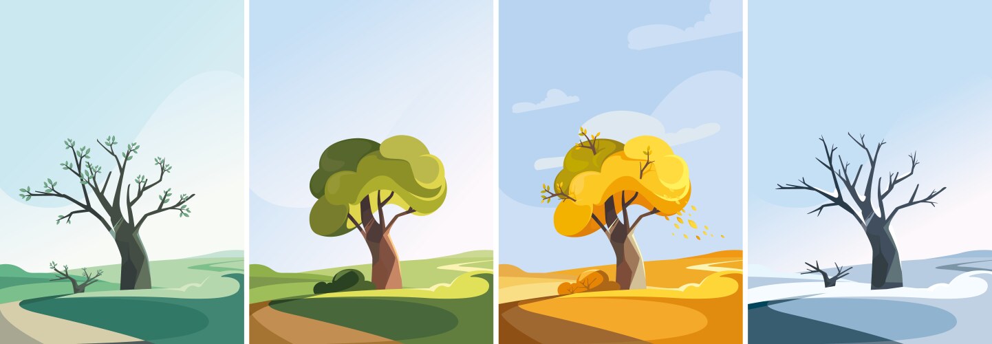 Flat four seasons landscapes spring summer Vector Image