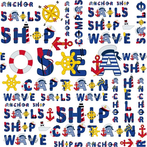 Alphabet sea from j to r Royalty Free Vector Image