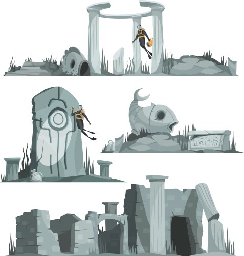 Sunken atlantis cartoon poster Royalty Free Vector Image