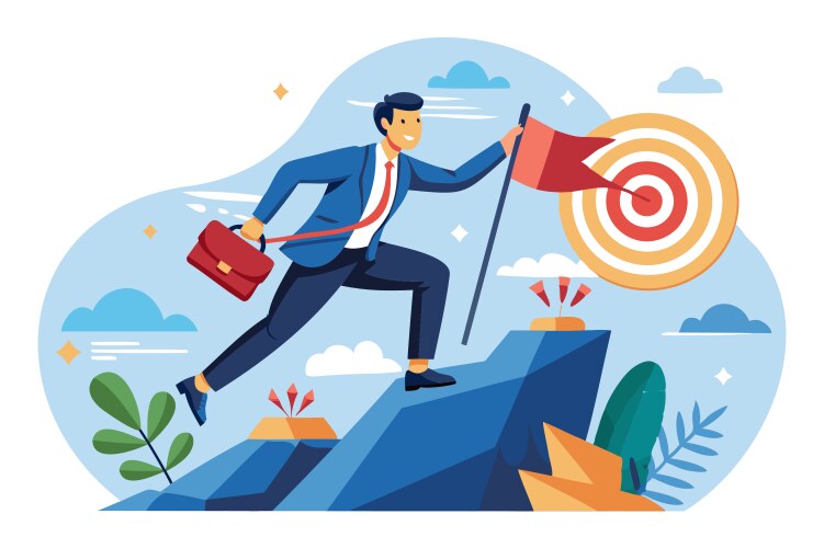 Businessman reaching goals Royalty Free Vector Image