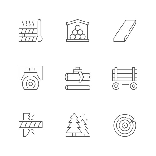 Set icons of sawmill timber and lumber Royalty Free Vector