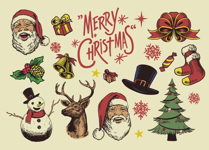 Set of colorful vintage christmas toys for kids Vector Image