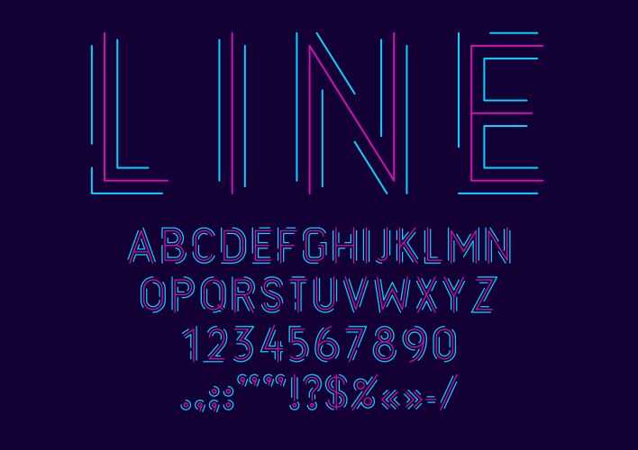 Neon type font glowing alphabet letters Royalty Free Vector