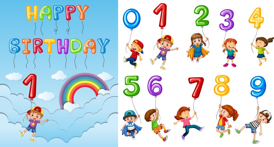 Numbers with balloons Royalty Free Vector Image