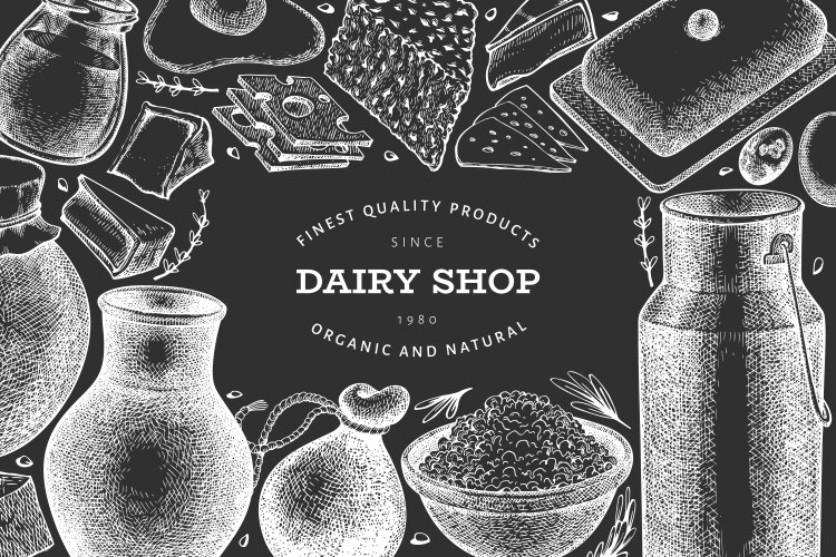 Farm food design template hand drawn dairy Vector Image