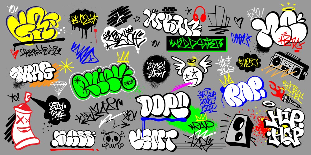 Graffiti street art lettering set rap Royalty Free Vector