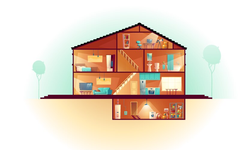 Cartoon multistorey house in cross section Vector Image