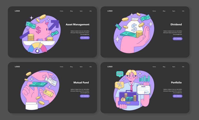 Mutual fund night or dark mode web banner Vector Image