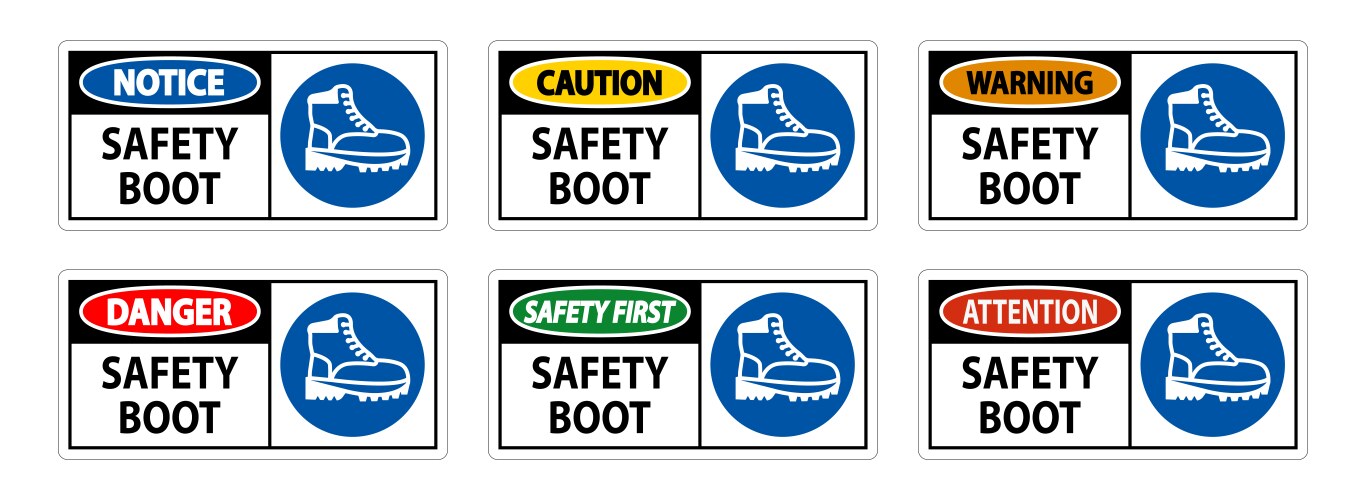 Caution safety boot sign for workplace Royalty Free Vector