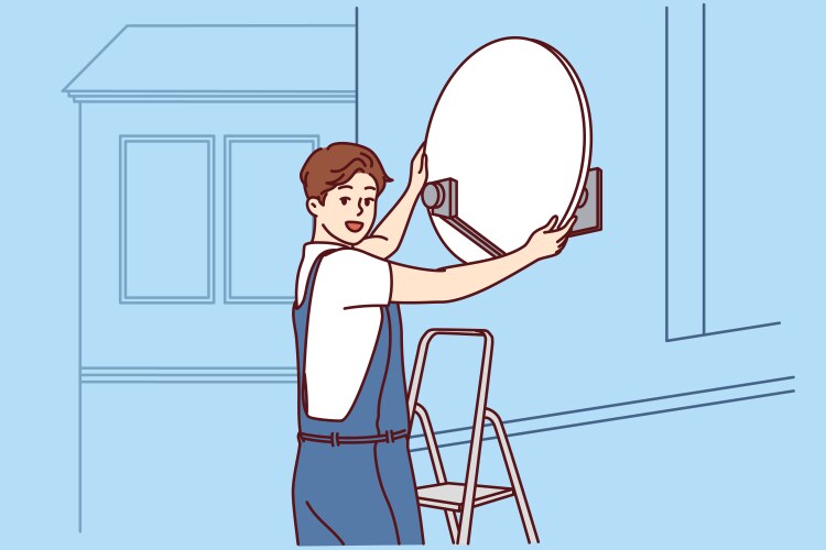 Satellite dish installation Royalty Free Vector Image