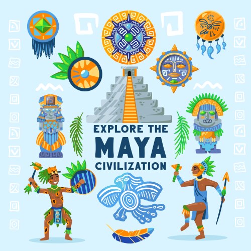 Set of icons for ancient maya culture Royalty Free Vector